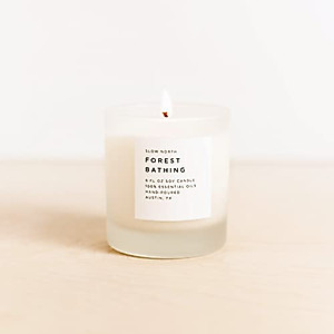 Slow North Forest Bathing Candle (8 oz) Scented with Essential Oils Soy Wax Candle, 100% Pure, Reusable Frosted Glass Tumbler with Cork Lid, Cotton Wick, Hand-poured in USA