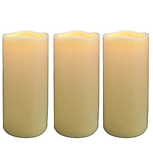 EZiKitchen 3 Pack Outdoor Battery Operated Candles with Timer Waterproof Led Flickering Candles Flameless Pillar Lights for Party/Lantern/Patio/Wedding/Garden,Cream White,3x7 Inch