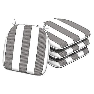 TWLEAR Indoor/Outdoor Chair Cushions 16x17 Inch, Patio Chair Cushions with Ties, All Weather Seat Cushions for Patio Furniture Home Garden Chair Use, Set of 4, Stripe Cabana Black