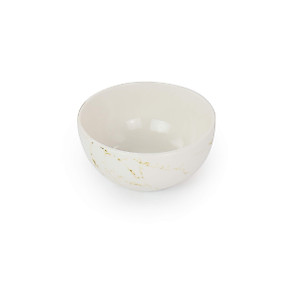 Elama Fine Marble Round Gloss Dinnerware Dish Set, 16 Piece, White and Gold