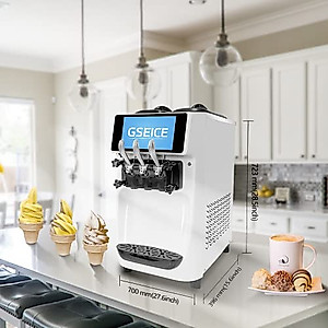 GSEICE Commercial Ice Cream Maker Machine, 10 Inch LCD Touch Screen Dual System Independent Operation, 6.8 to 8.4 Gal/H Soft Serve Ice Cream Machine With Pre-cooling Frequency Conversion