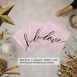 Andaz Press Pink with Rose Gold Scripted Love Saying Cocktail Napkins, Bulk 100-Pack Count 3-Ply Disposable Fun Beverage Napkins for Wedding, Bridal Shower, Bachelorette, Baby Shower, Valentine's Day