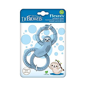 Dr. Brown's HappyPaci 100% Silicone Pacifier, Flexees Beaded Teether Rings, and Lovey Pacifier Holder & Teether Clip, Blue Sloth