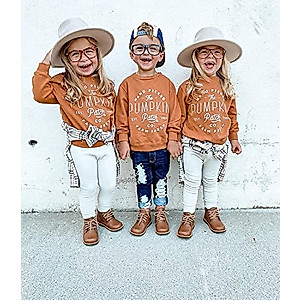 BOEBNOZCV Toddler Boy Girl Halloween Pumpkin Patch Sweatshirt Outfit Long Sleeve Oversized Sweater Shirts Fall Blouse Clothes (Brown Pumpkin Sweatshirt,7-8 Years)