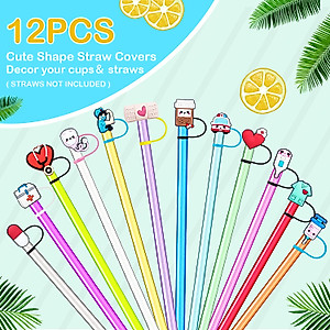 Nursing Straw Covers Cap 12 Pcs for Stanley Cup 30&40 Oz, Tumbler, Water Bottle Silicone Straw Topper Fits 10mm Reusable Straws, Cute Straw Tips Cover