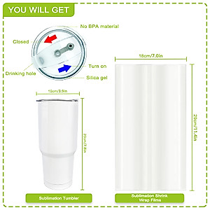 AiHeart 30oz Sublimation Stainless Steel Coffee Tumblers,4pack Sublimation Stainless Steel Blanks Bulk,Double Wall Vacuum Insulated Travel Mug with Shrink Wrap Films,For Car Cup Racks