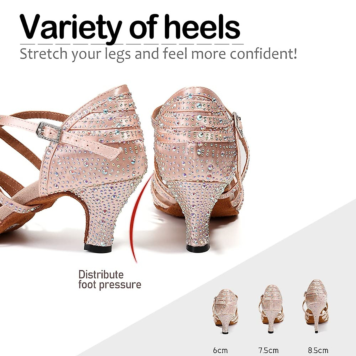 SWDZM Women's Rhinestone Dance Shoes Ballroom Latin Salsa Performance Practice Dancing Shoes,L377,Pink,Heel 2 1/3'',US 9.5