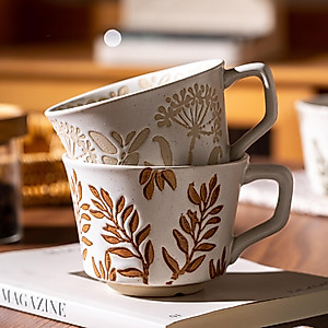 Noevany Ceramic Mugs 11 oz Unique Luxurious Cups Set of 4 with Premium Spoon, Mug for Coffee Milk Latte Cappuccino Tea, for Office and Home Dishwasher Microwave Freezer Safe Stoneware Mixed