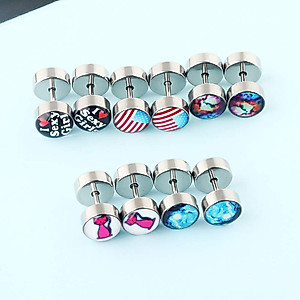 30PCS 8mm Stainless Steel SilverTapers Cheater Faux Fake Ear Plugs Gauges Stud Earrings Set By Random (mix style 15 pairs)