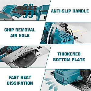 ZUYIYI 5-1/2" Cordless Circular Saw for Makita 18V Battery, Brushless 6600RPM Max Cutting Depth 2" (90°), Compact Tile Saw for Wood, Tile, Soft Metal, Plastic Cutting (NO Battery)