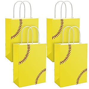 Outus 18 Pieces Softball Party Treat Bags Softball Gift Bags Softball Goodie Favor Treat Bags Softball Present Bags Kraft for Sport Birthday Party Decorations Supplies (Simple Style)