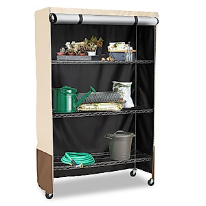 ANartcle Shelf Covers for Wire Shelving,600D Heavy Duty Waterproof Dustproof Storage Shelving Unit Cover,Fits 5-Tier Adjustable Heavy Duty Storage Shelving Unit 48''L x 18''W x 72''H,Beige&brown.