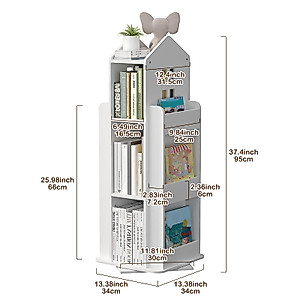 Nisorpa Rotating Bookshelf 360° Display Floor Standing Bookcase Freestanding Storage Organizer Holder Book Rack for Kids Multi-Functional Bookshelf Organizer 37.4'' x 13.38'' x 13.38''