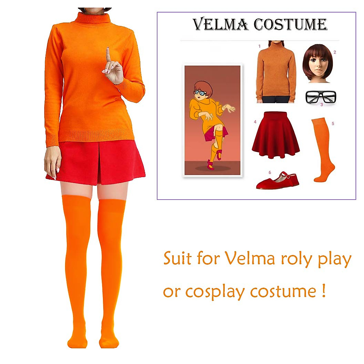 AGITATESAND Orange Socks Over Knee Stretchy Thigh High Opaque Stockings Halloween Party Costume Cosplay Knee-High Socks For Women…