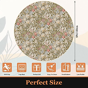 Ansouyi William Morris Non-Slip Area Rugs, Washable Rug Carpet for Living Room Home Decor Rugs for Game Room Classroom Bedroom Dining Kindergarten Room (William Morris, 5ft Round)