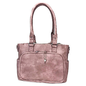 Zzfab Medium CCW Bag Multi-Zippers Fashion Faux Leather Concealed Carry Purse (Mauve)