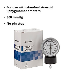 McKesson Blood Pressure Gauge for Standard Aneroid Sphygmomanometers, 300mmHg, No-Pin Stop, 1 Count
