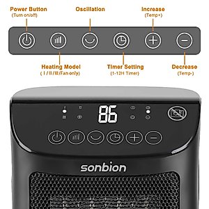Space Heater with Remote, Thermostat Portable Heater, 1500W PTC Ceramic Heater for Office Home Garage, Fast Heating Oscillating Heater, 12h Timer with Four Modes, Tip-Over and Overheating Protection