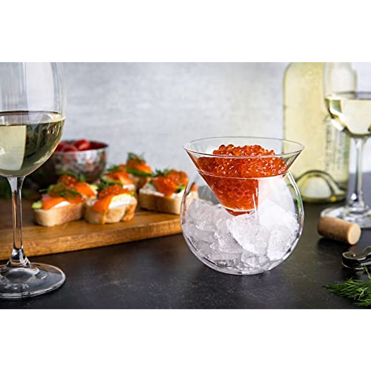 Kook Glass Caviar Chiller Server Set, Serving Dish with Ice Holder, for Shrimp, Appetizers, Liquor, Martinis and Cocktails, Dishwasher Safe, 5 oz Bowl, Set of 2