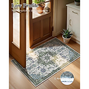 Roseek Door Mat 2x3 Rug, Small Boho Area Rug for Living Room, Machine Washable Kitchen Rugs Non-Slip, Entry Mat Indoor Low Pile Throw Floral Rugs Grey Carpet for Bedroom, Entryway, Hallways