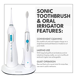 ToiletTree Products Poseidon Irrigator and Toothbrush Combo - Rechargeable Sonic Toothbrush and Oral Irrigator to Support Oral Health and Fight Bad Breath - Comes with Extra Tips for Multiple Users