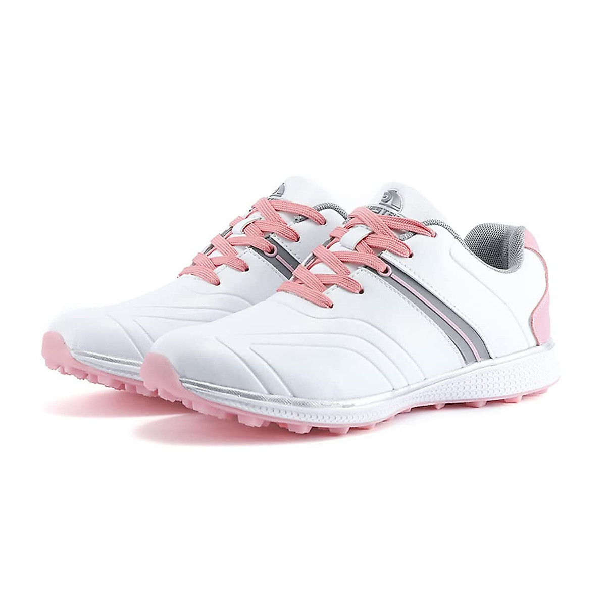 TUMAHE Ladies Golf Shoes Spikeless Waterproof Golf Shoes for Women Leather Golf Sneakers Outdoor Anti Slip Walking Footwears,Pink,10
