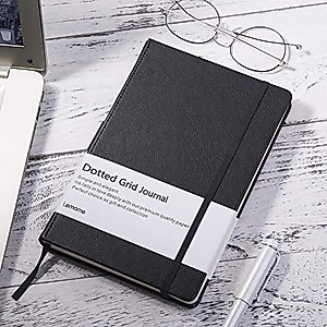Lemome Dotted Bullet Notebook with Pen Loop - Elegant Black Leather Notebook with Premium Thick Paper (A5) Best Gift for You