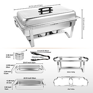 SILVER MOON 2 Pack 9 QT Stainless Steel Chafing Dish Buffet Set, Chafers and Buffet Warmers Sets, Foldable Chafing Dishes, Buffet Servers and Warmers, Food Warmers for Parties (Type 1)