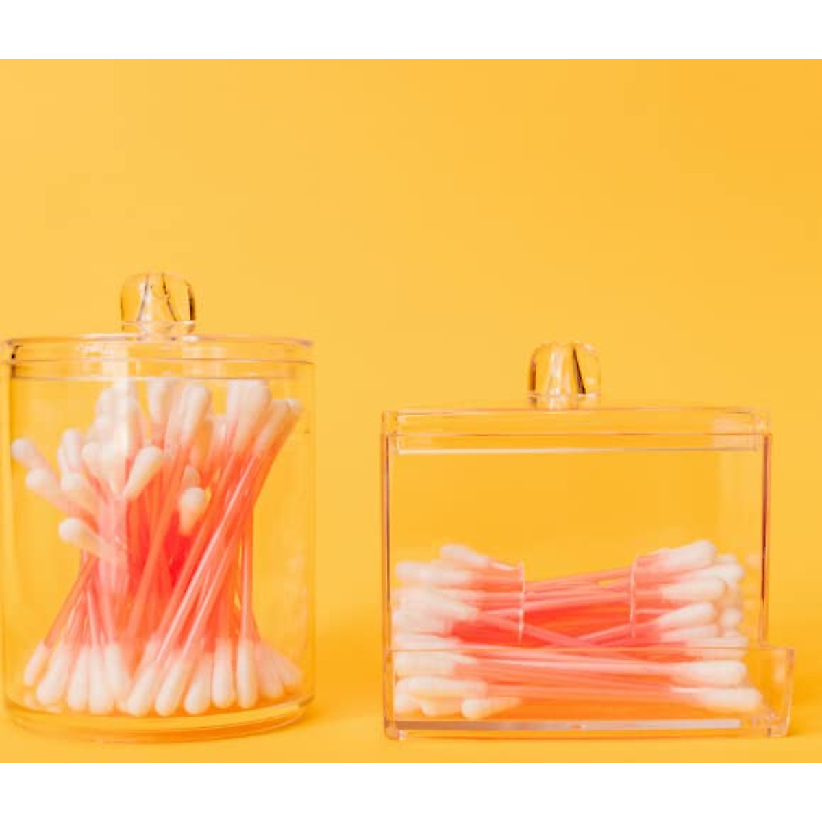 AYNEFY Cotton Swabs Storage, Cotton Swab Contain Box Portable Home Cosmetic Case Q-tip Storage Cotton Pad Swab Box Organizer for Bathroom and Bedroom 3.5inch x 3inch x 3.5inch