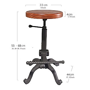 Topower Industrial Retro Vintage Farm Wooden Tractor Stool Kitchen Swivel Height Adjustable bar Stool (Dark Brown)