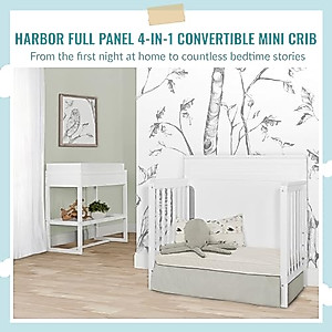 Dream On Me Harbor Full Panel 4-in-1 Convertible Mini Crib in White, Water-Based Paint Finish, JPMA Certified, 3-Position Mattress Height Setting, Made of Solid Pinewood