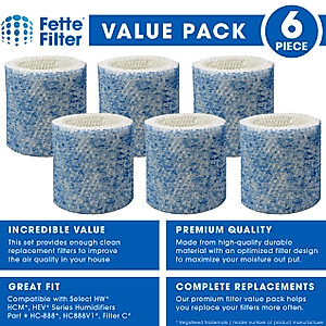 Fette Filter - Premium Humidifier Wicking Filters Compatible with HW HC-888, HC-888N, Filter C - (Pack of 6)