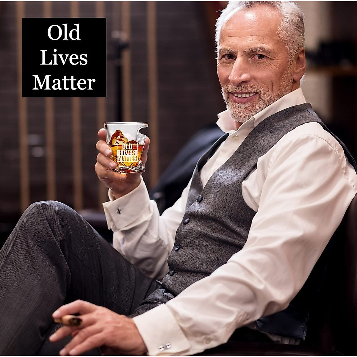 Old Lives Matter Whiskey Glass - 2 Pack - Scotch Glass 11 oz- Funny Birthday or Retirement Gift for Senior Citizens- Old Fashioned Whiskey Glasses- Classic Lowball Rocks Glass- Gag Gift for Dad