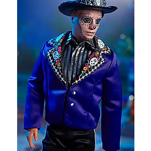 Barbie Signature Ken Fashion Doll, 2023 Dia de Muertos Collectible with Blue Jacket, Black Hat & Doll Stand