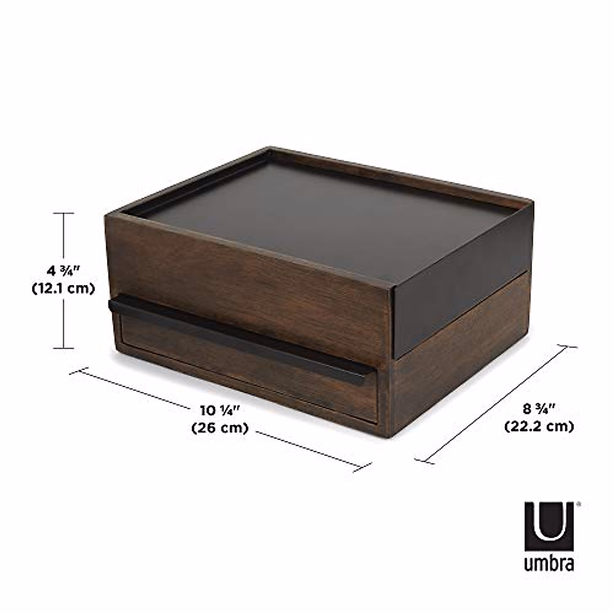 Umbra Stowit Jewelry Box-Modern Keepsake Storage Organizer with Hidden Compartment Drawers for Ring, Bracelet, Watch, Necklace, Earrings, and Accessories, Black/Walnut