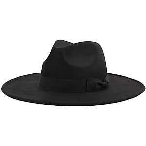 Pro Celia Big Wide Brim Fedora Hat for Women Large Felt Panama Rancher Hat (Black)