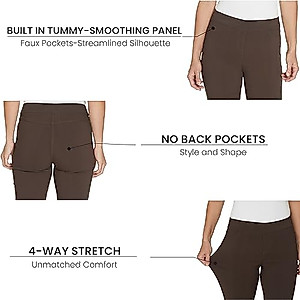 SLIM-SATION Women's Wide Band Regular Length Pull-on Straight Leg Pant with Tummy Control, Denim, 12