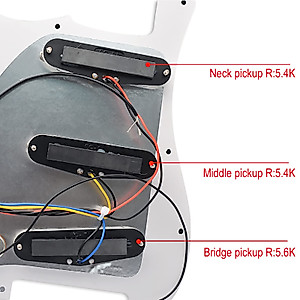 SAPHUE Prewired ST Pickguard SSS 3 Single Coil Pickups Adjustable Big Screws Loaded Electric Guitar Pickguard for Fender Strandard Straocaster Guitar Parts (White)