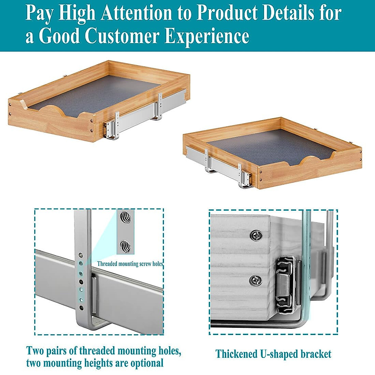 OCG Pull Out Drawers For Cabinets 14" W x 21" D, Slide out Wood Drawer Shelf, Pull Out Shelves for Base Cabinet Organization in Kitchen, Pantry, Bathroom