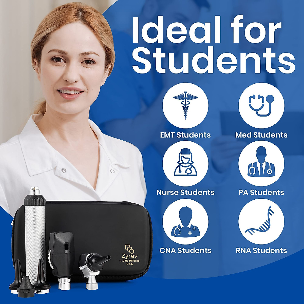 Zyrev Combo Otoscope Oph Set - Multi-Function Otoscope/Opthalmoscope for Ear & Eye Examination with Portable Carry Case, Sight Chart & Replacement Tips (1st Edition)