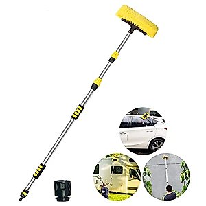Buyplus 5-12 Foot (20 ft Reach) Car Wash Brush with 12-Inch Soft Bristle, On/Off Switch Telescopic Car Truck Boat Washing Brush with Hose Attachment for Cleaning RVs, House Siding, Floors and More!