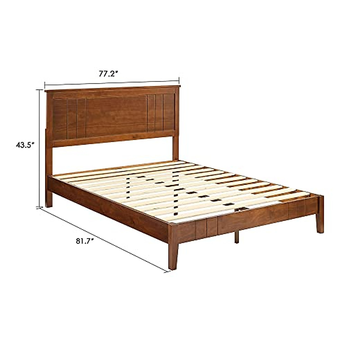MUSEHOMEINC Mid-Century Modern Solid Wooden Platform Bed with Adjustable Height Headboard for Bedroom,King Size Wooden Bed Frame with Headboard,Wood Slat Support & No Box Spring Needed
