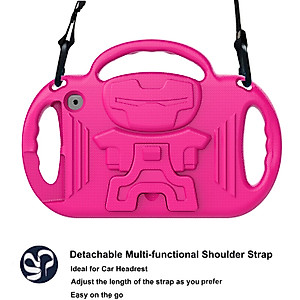LTROP Fire 7 Tablet Case, Lightweight Handle Stand Shoulder Strap Child-Proof Case for Fire 7-inch Display Tablet (9th Generation & 7th Gen) - Rose