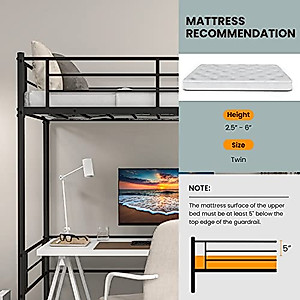 Giantex Metal Loft Bed Twin Size for Juniors & Adults, Loft Bed Frame with Ladder & Safety Guardrail, 61" Under-Bed Space, Space-Saving Twin Bed for Teens, No Box Spring Needed (Black)