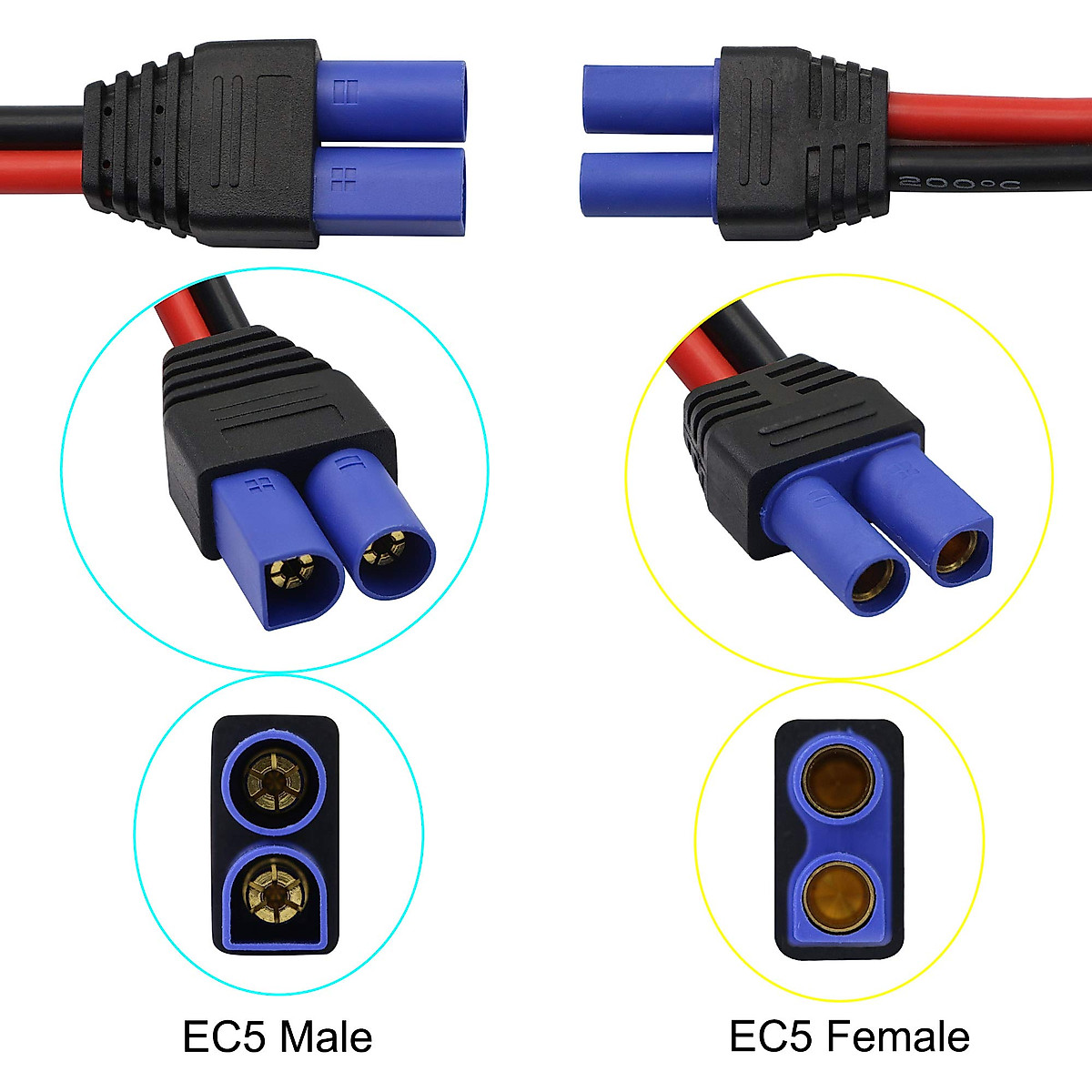 GINTOOYUN EC5 to SAE Cable,EC5 F/M Plug to SAE Connector Power Automotive Cable Wire 10AWG for Car Motor Solar Panel Batteries (EC5 Female+EC5 Male)
