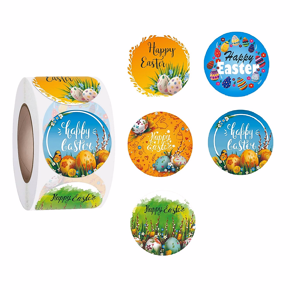 500 Pieces Easter Stickers Roll,1.5 Inch Egg Stickers Self Adhesive Easter Labels with 5 Styles for Candy Cookie Bags Gifts Boxes Wrap Cards Bottles Envelope Seals Party Decoration Supplies