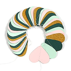 Sage-green Mint Pink-Gold Love-Heart Garland - 52Ft Rustic Wedding Hanging Decoration Streamers Banner,Valentines Mothers Day Bachelorette Bridal Shower Engagement Party Bunting Lasting Surprise