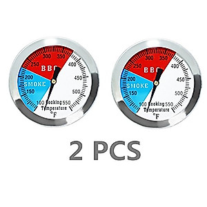 2 inch BBQ Thermometer Gauge 2 Pcs Charcoal Grill Pit Smoker Temp Gauge Grill Thermometer Replacement for Smoker Grill Wood Charcoal Pit, Grill Temp Thermometer