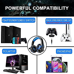 YINSAN Gaming Headset for Nintendo Switch,Wired Headset with Microphone for PS4 Xbox One PC PS5,Bass Surround,LED Light,Volume Control & Noise-Isolation(1.5M USB Extension Cable Included)