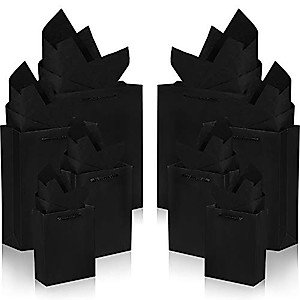 24 Pieces Kraft Paper Bags with 24 Pieces Copy Papers 4 Different Sizes Paper Bags Paper Shopping Bags in 6 Inches 8 Inches 11 Inches and 13 Inches for Birthday Graduations Parties Wedding (Black)
